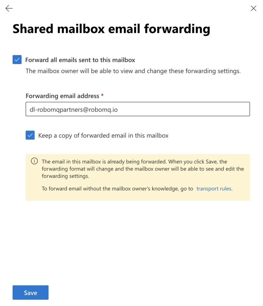 Role-Based Email Forwarding for Shared Mailboxes